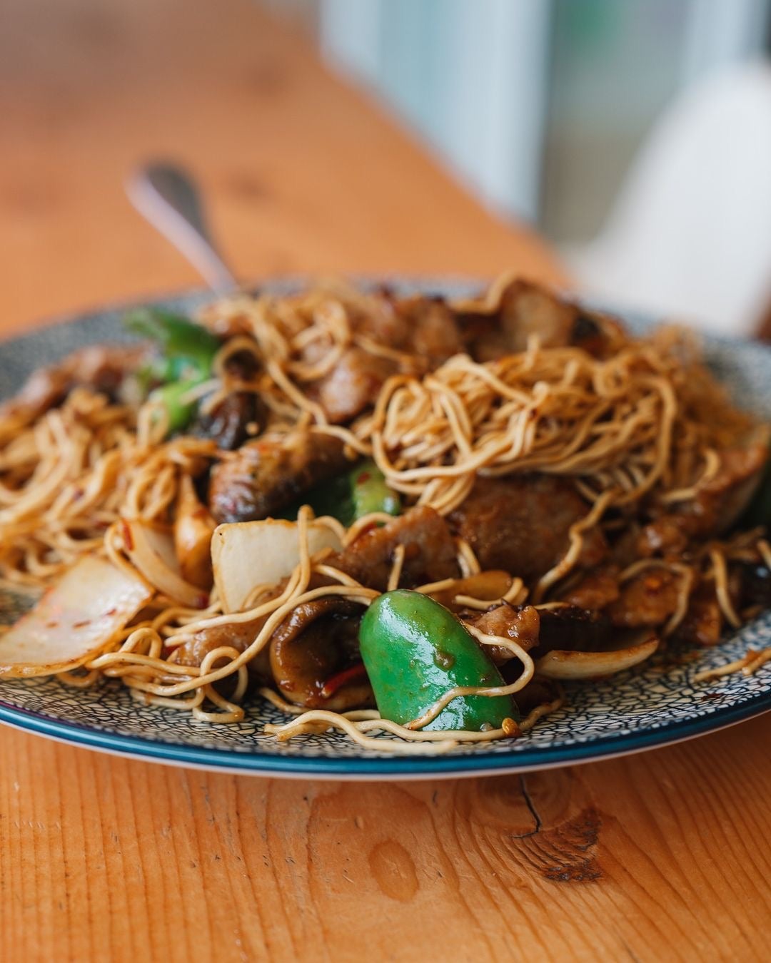 Spicy Mushroom Beef Chow Mein辣蘑菇牛肉炒面 | Dragon Terrace Chinese Restaurant